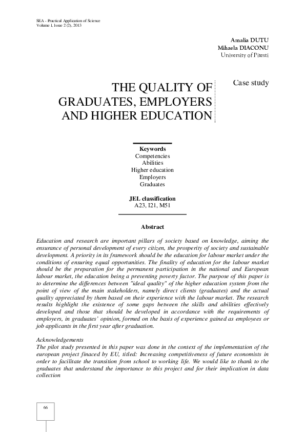 (PDF) The Quality of Graduates, Employers and Higher Education