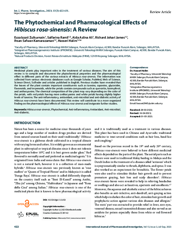 (PDF) The Phytochemical and Pharmacological Effects of Hibiscus rosa ...