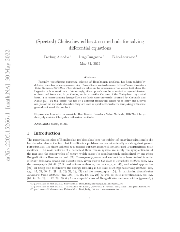 (PDF) (Spectral) Chebyshev collocation methods for solving differential equations