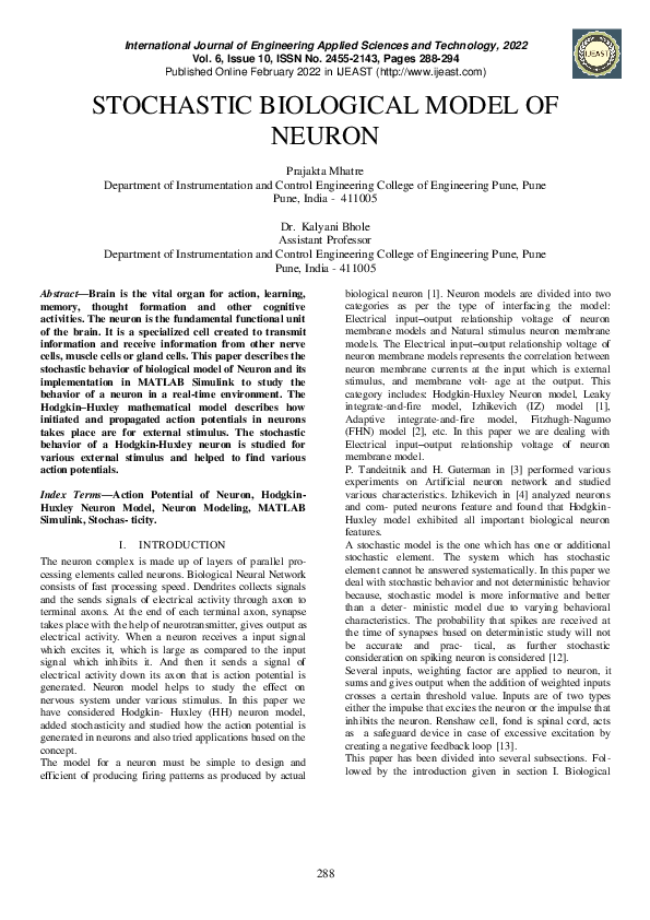 (PDF) Stochastic Biological Model of Neuron