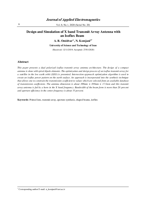 (PDF) Design and Simulation of X band Transmit Array Antenna with an Isoflux Beam