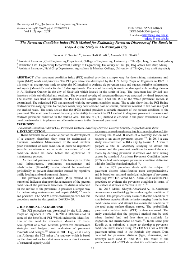 (PDF) The Pavement Condition Index (PCI) Method for Evaluating Pavement ...