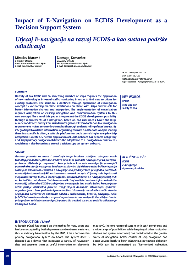 (PDF) ECDIS as a Decision Support System in E-Navigation