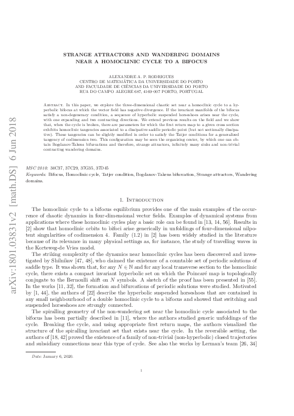 (PDF) Strange attractors and wandering domains near a homoclinic cycle ...