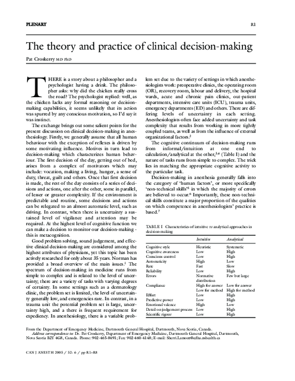 (PDF) The theory and practice of clinical decision-making