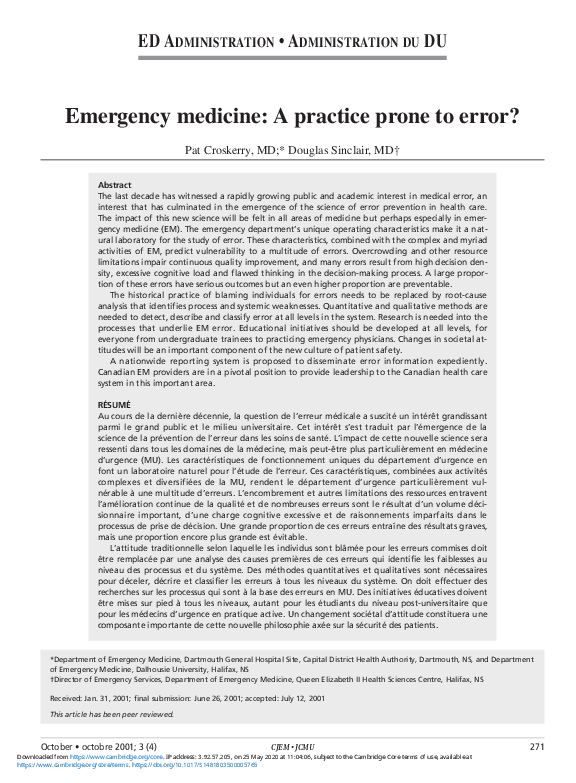 (PDF) Emergency medicine: A practice prone to error?