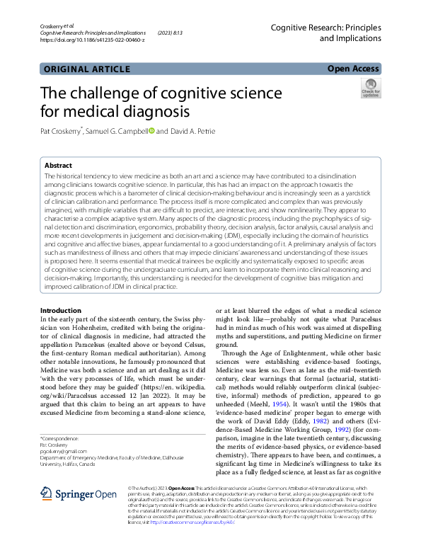 (PDF) The challenge of cognitive science for medical diagnosis