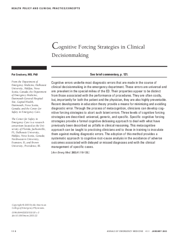(PDF) Cognitive forcing strategies in clinical decisionmaking