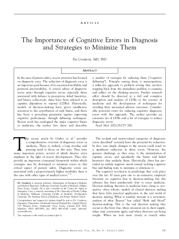 (PDF) The Importance of Cognitive Errors in Diagnosis and Strategies to Minimize Them