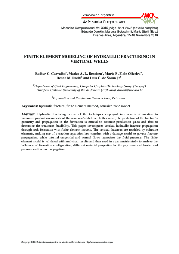 (PDF) Finite Element Modeling of Hydraulic Fracturing in Vertical Wells