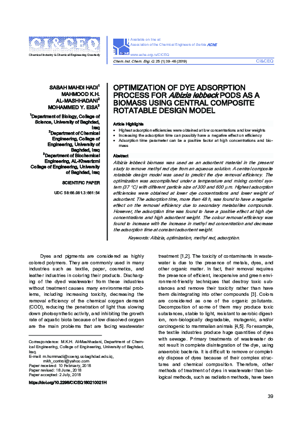 (PDF) Optimization of dye adsorption process for Albizia lebbeck pods as a biomass using central ...