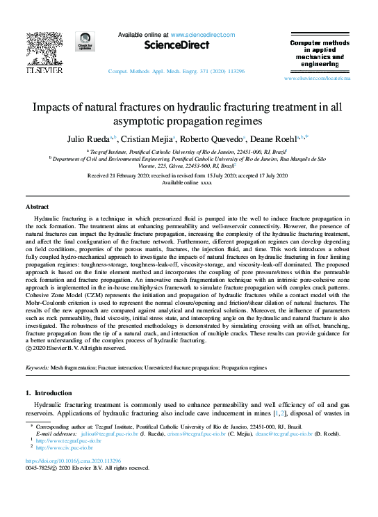 Pdf Impacts Of Natural Fractures On Hydraulic Fracturing Treatment In All Asymptotic