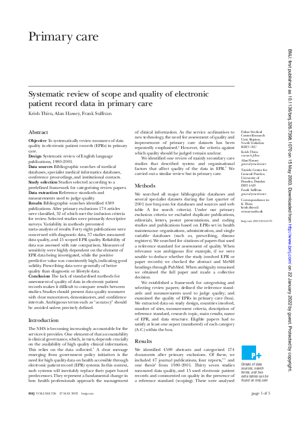 (PDF) Systematic review of scope and quality of electronic patient ...