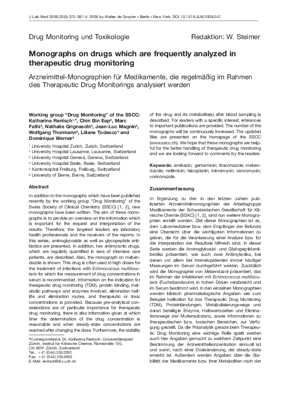 (PDF) Monographs on drugs which are frequently analyzed in therapeutic ...