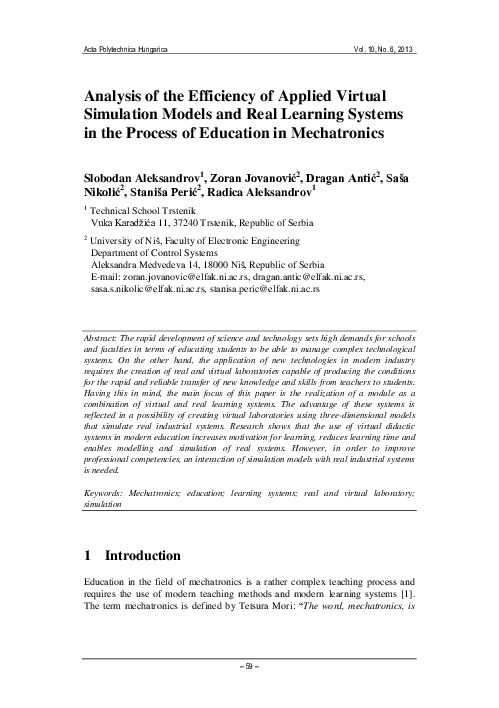 (PDF) Analysis of the Efficiency of Applied Virtual Simulation Models and Real Learning Systems ...