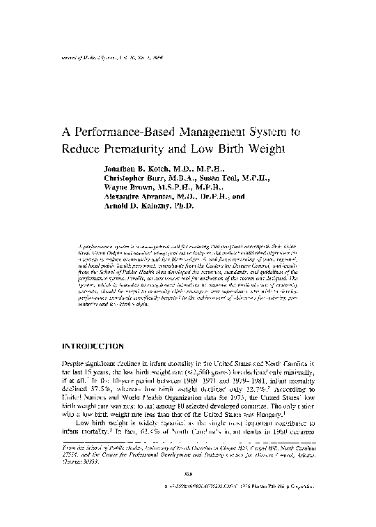 (PDF) A performance-based management system to reduce prematurity and low birth weight
