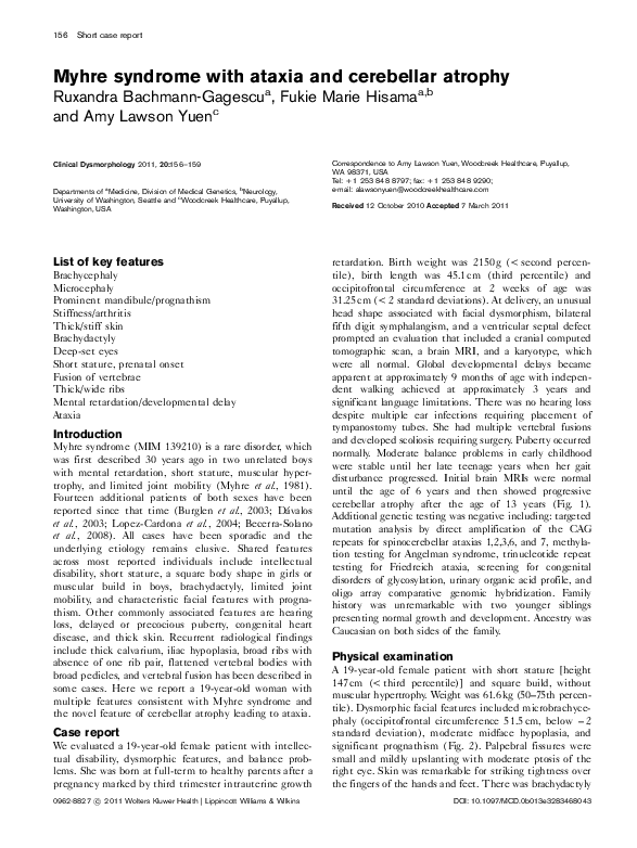 (PDF) Myhre syndrome with ataxia and cerebellar atrophy