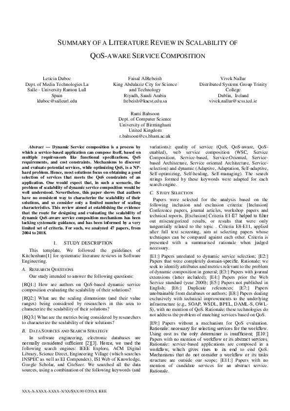 (PDF) Summary of a Literature Review in Scalability of QoS-aware Service Composition