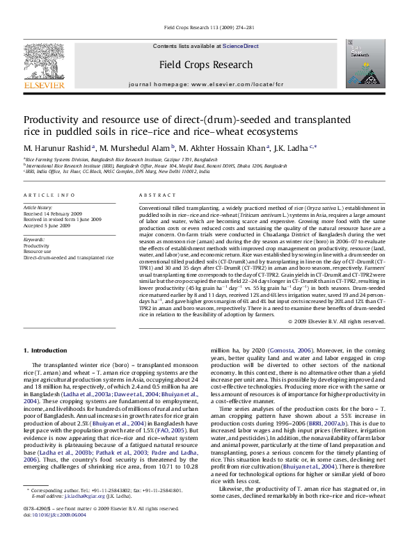 (PDF) Productivity and resource use of direct-(drum)-seeded and ...