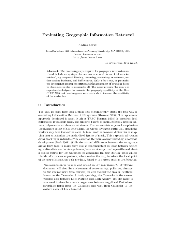 (PDF) Evaluating Geographic Information Retrieval