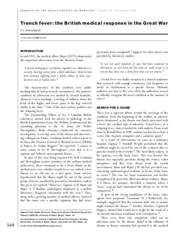 (PDF) Trench fever: the British medical response in the Great War