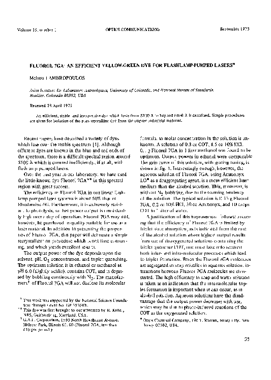 (PDF) Fluorol 7GA: An efficient yellow-green dye for flashlamp-pumped ...