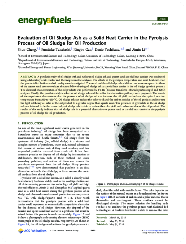 (PDF) Evaluation of Oil Sludge Ash as a Solid Heat Carrier in the ...