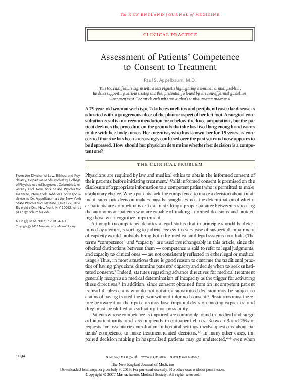 (PDF) Assessment of Patients' Competence to Consent to Treatment