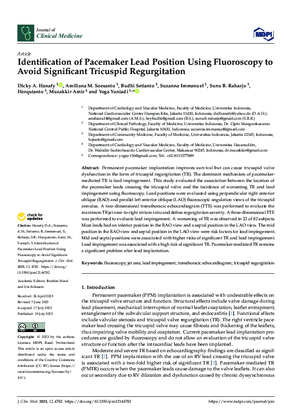 (PDF) Identification of Pacemaker Lead Position Using Fluoroscopy to ...
