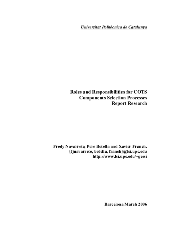 (PDF) Roles and responsibilities for COTS components selection processes