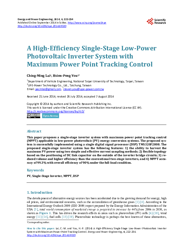 (PDF) A High-Efficiency Single-Stage Low-Power Photovoltaic Inverter System with Maximum Power ...