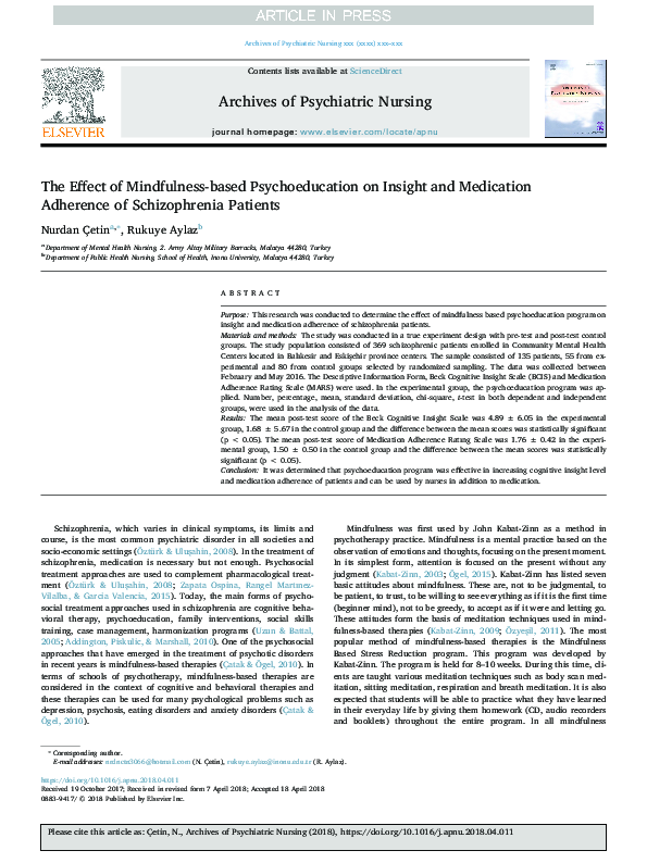 (PDF) The effect of mindfulness-based psychoeducation on insight and ...