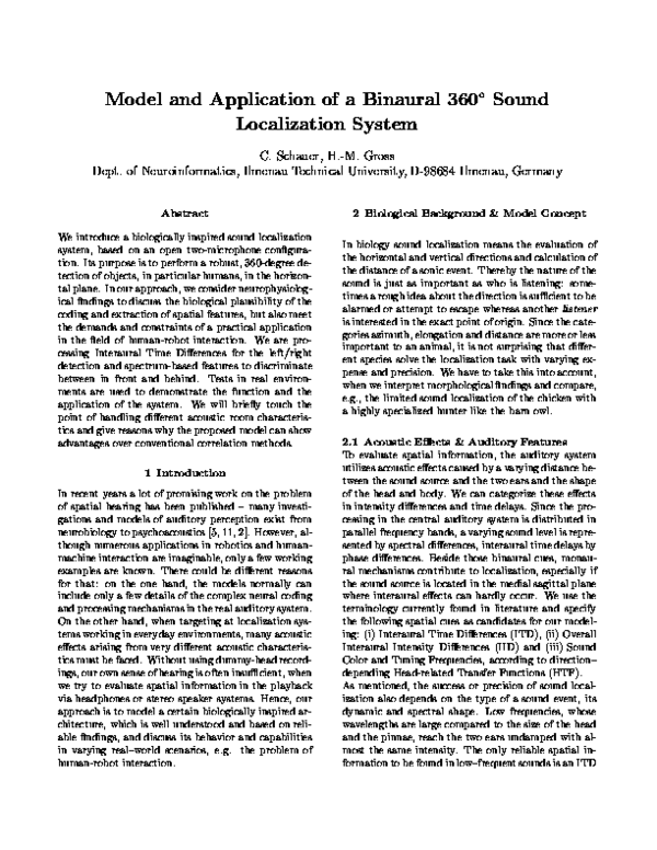 (PDF) Model and Application of a Binaural 360° Sound Localization System