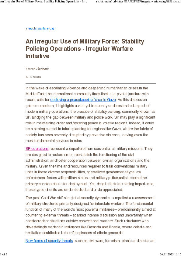 (PDF) An Irregular Use of Military Force: Stability Policing Operations