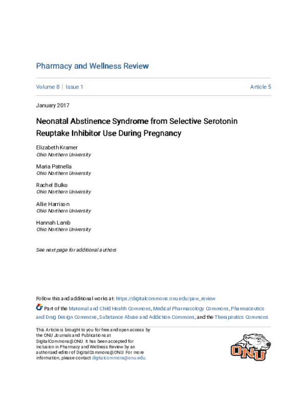 (PDF) Neonatal Abstinence Syndrome from Selective Serotonin Reuptake ...