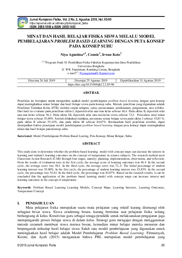 (PDF) Minat Dan Hasil Belajar Fisika Siswa Melalu Model Pembelajaran Problem Based Learning ...