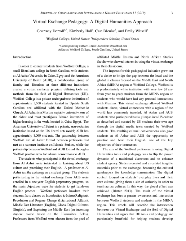 (PDF) Virtual Exchange Pedagogy: A Digital Humanities Approach