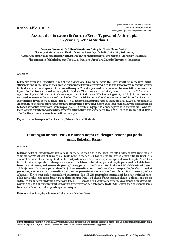 (PDF) Association between Refractive Error Types and Asthenopia in ...