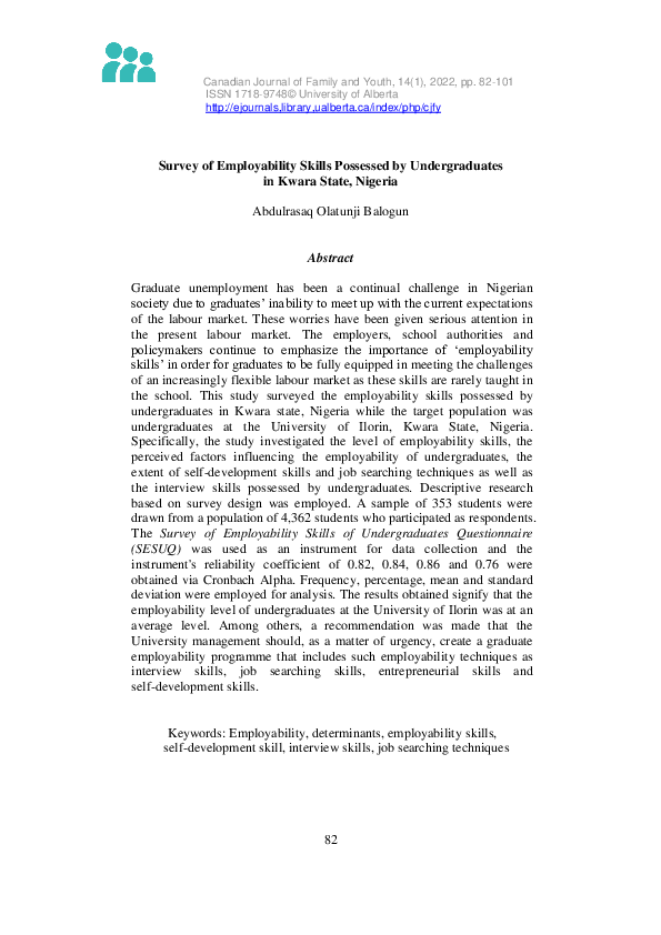 (PDF) Survey of Employability Skills Possessed by Undergraduates in ...