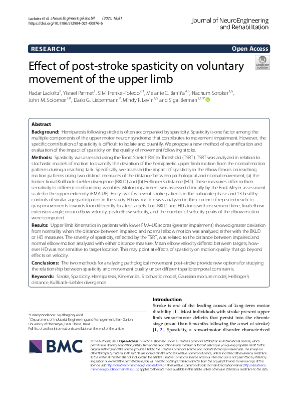 (PDF) Effect of post-stroke spasticity on voluntary movement of the ...