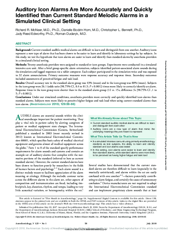 (PDF) Auditory Icon Alarms Are More Accurately and Quickly Identified ...