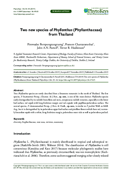 (PDF) Two new species of Phyllanthus (Phyllanthaceae) from Thailand