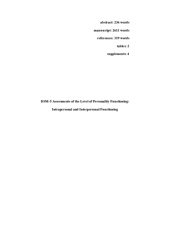 (PDF) DSM-5 Assessments of the Level of Personality Functioning ...