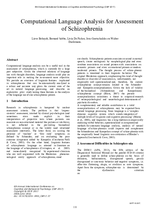 (PDF) Computational Language Analysis for Assessment of Schizophrenia