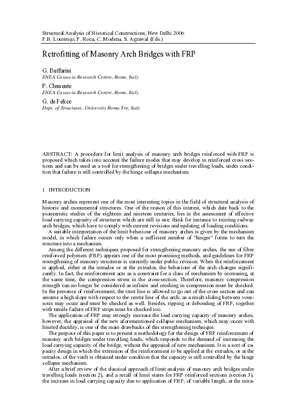 (PDF) Retrofitting of masonry arch bridges with FRP