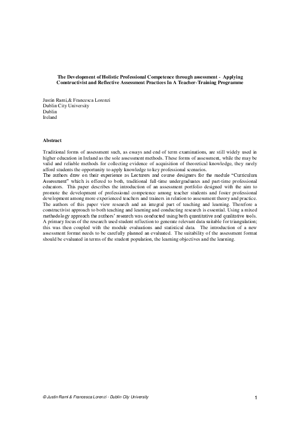 (PDF) The development of holistic professional competence through assessment - applying ...