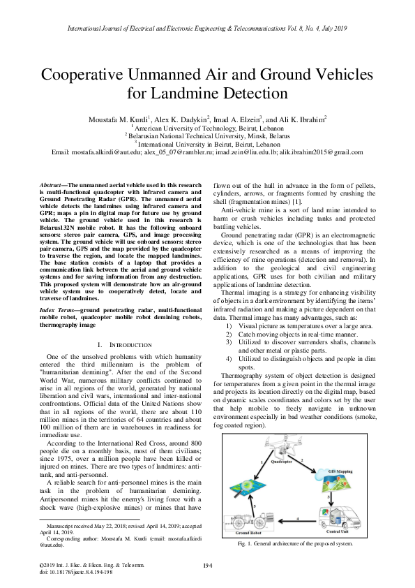 Pdf Cooperative Unmanned Air And Ground Vehicles For Landmine Detection Alexey Dadykin