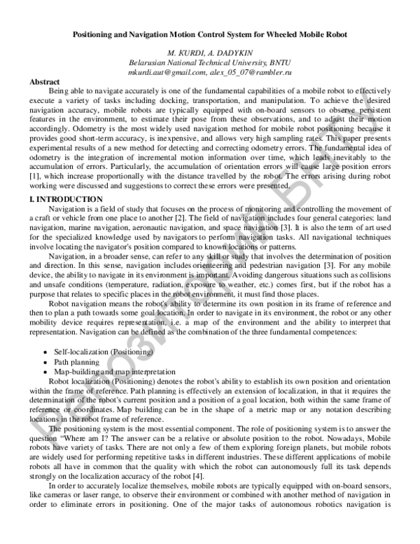 (PDF) Positioning and navigation motion control system for wheeled mobile robot
