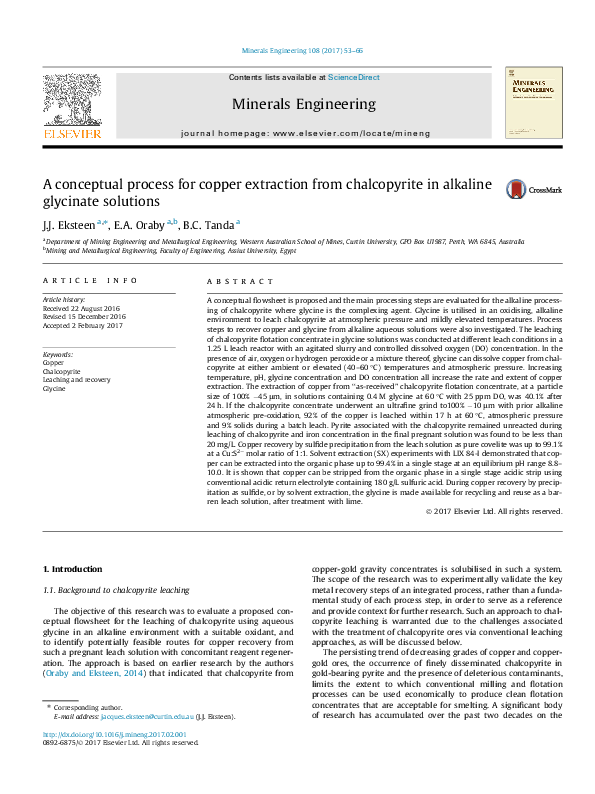 (PDF) A conceptual process for copper extraction from chalcopyrite in ...