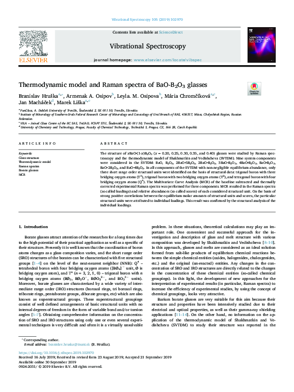 (PDF) Thermodynamic model and Raman spectra of BaO-B2O3 glasses